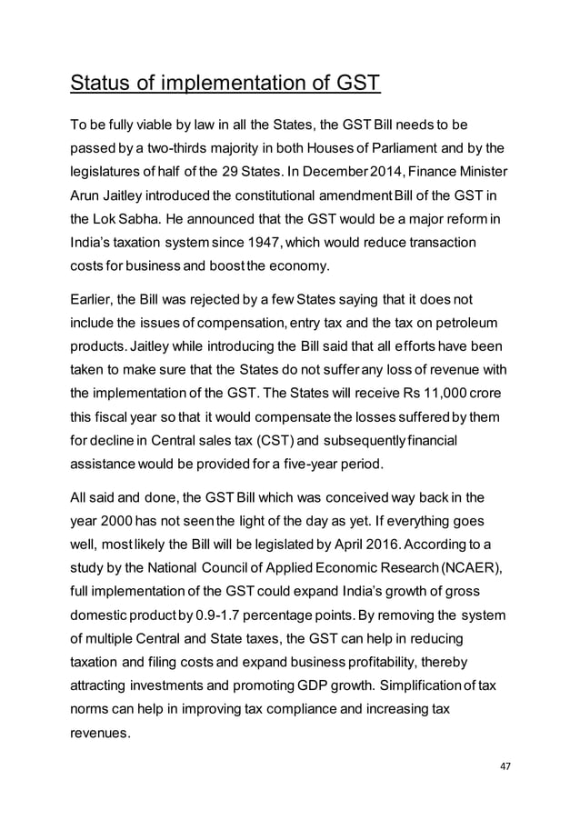 IMPLEMENTATION OF GST IN INDIA - 1 | DOCX | Business Accounting ...