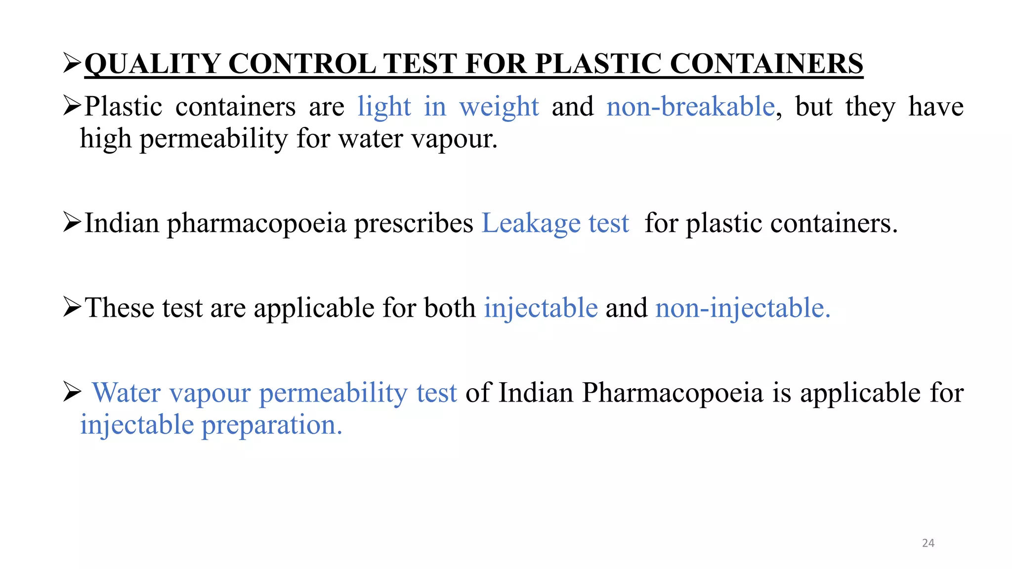 Quality control test for containers and closures | PPTX