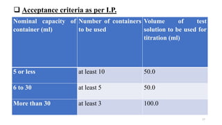 Quality control test for containers and closures | PPTX