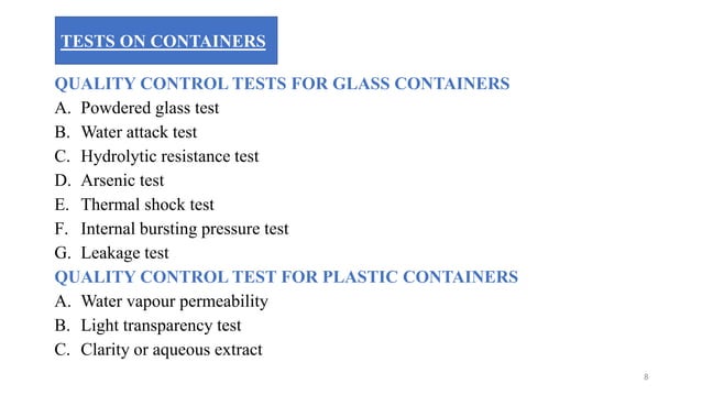 Quality control test for containers and closures | PPTX