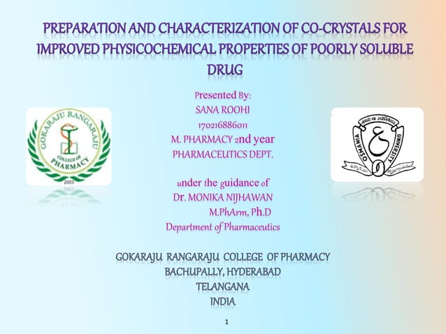 Preparation and characterization of co-crystals for improved ...