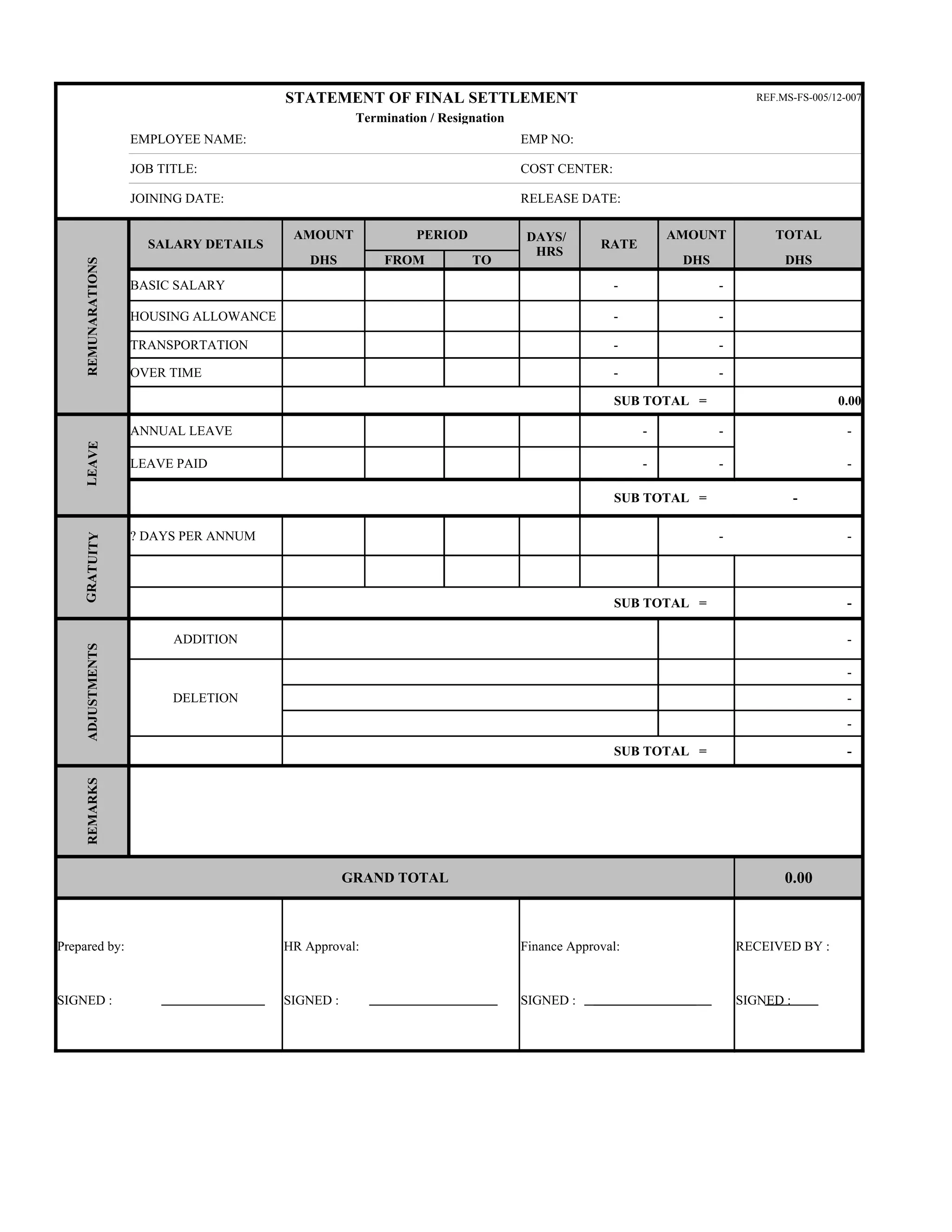 Final Settlement | XLS