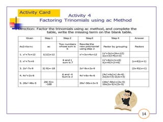 factoring trinomials using ac method | PDF