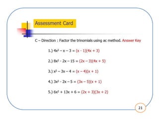 factoring trinomials using ac method | PDF