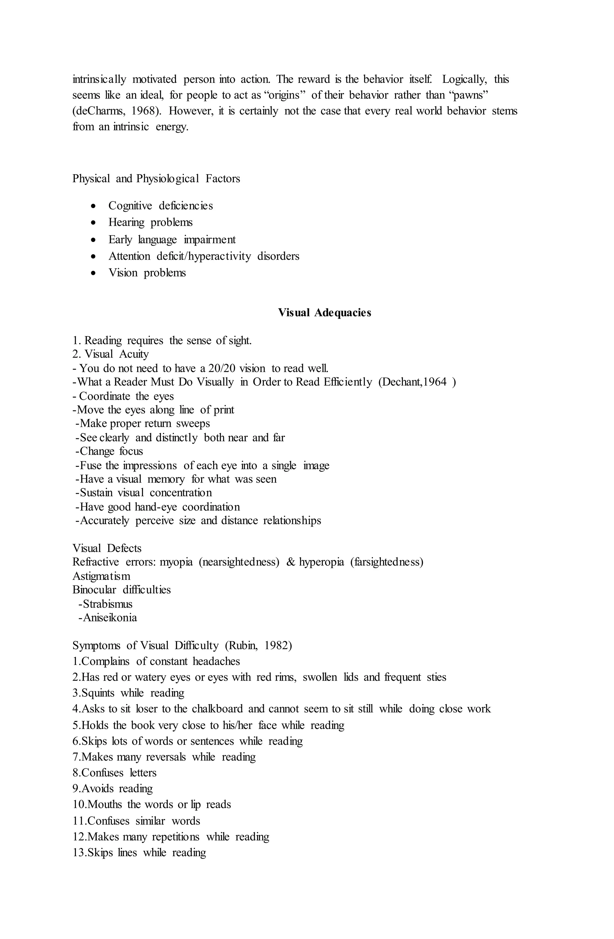 FACTORS THAT AFFECT READING: PHYSICAL AND PHYSIOLOGICAL FACTORS | DOCX