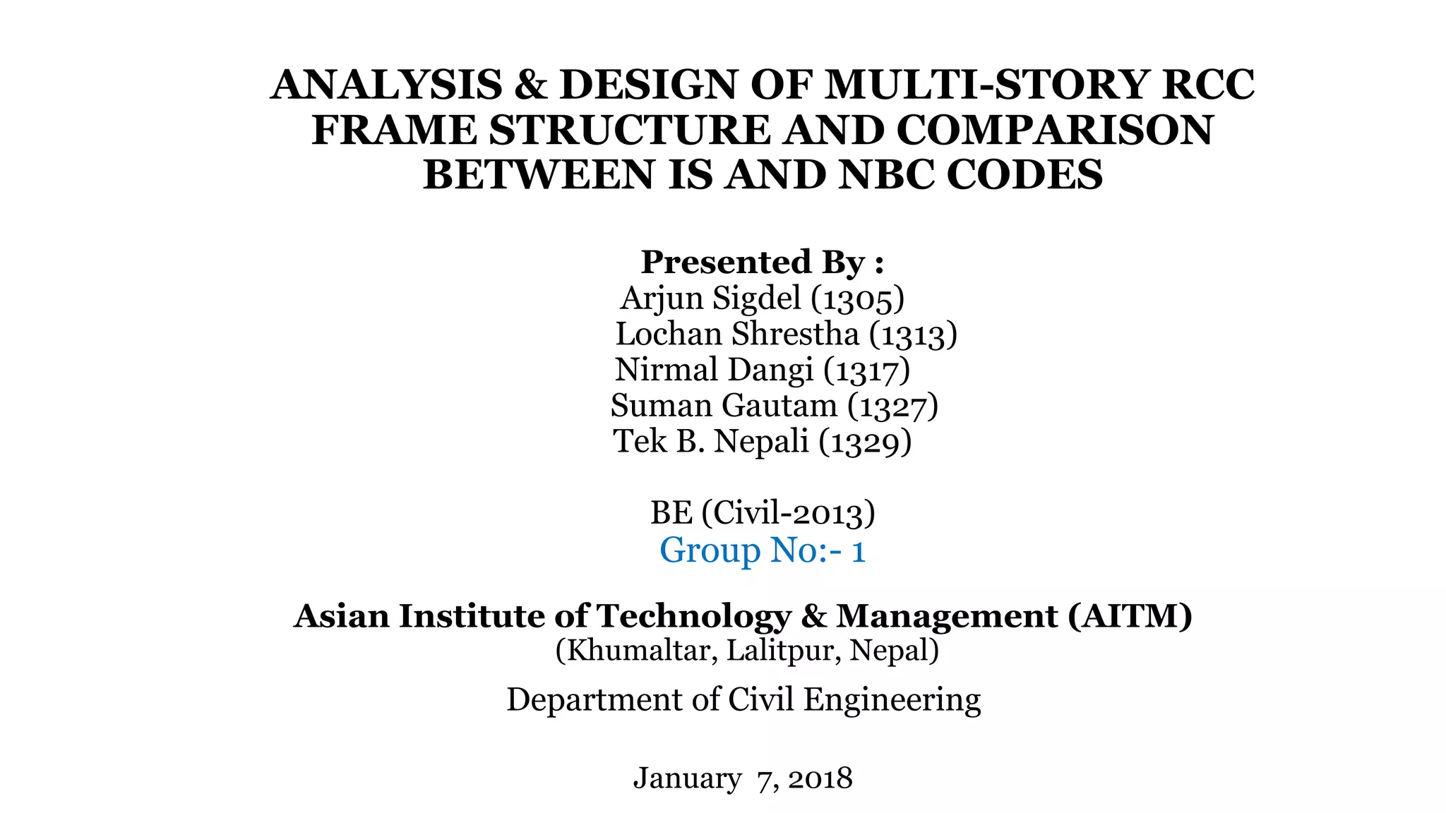 Proposal defence slide on Analysis & Design of Multistorey | PPTX