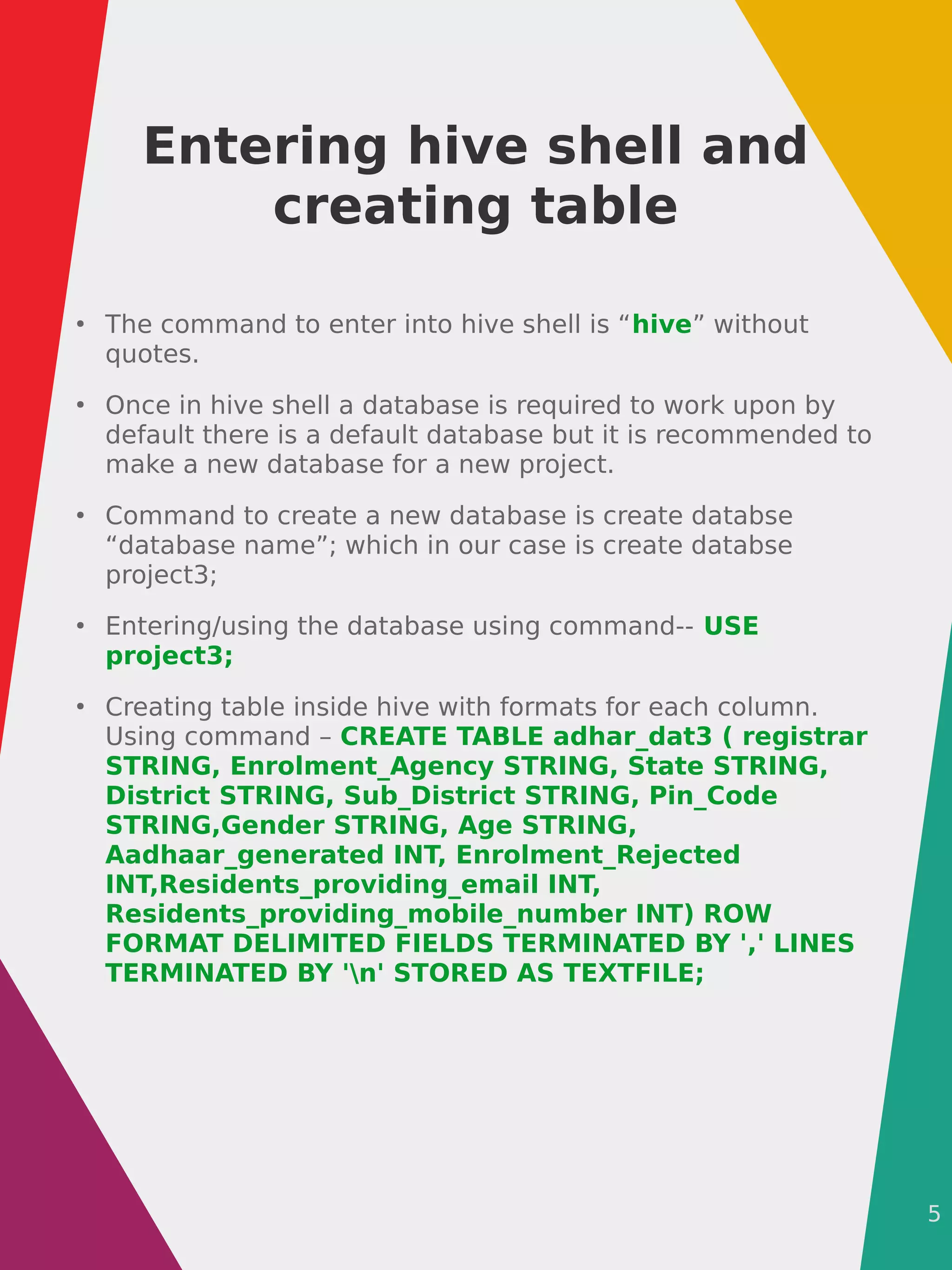 report on aadhaar anlysis using bid data hadoop and hive | PDF