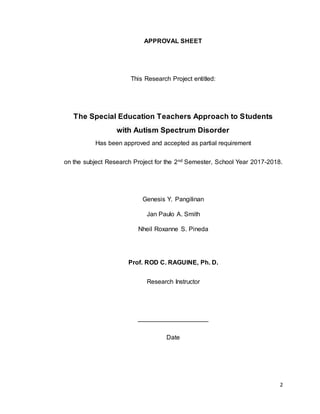 The Special Education Teachers Approach to Students with Autism ...