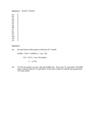 Engineering Economy (Practice Final Exam with solution) | PDF