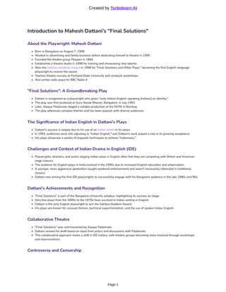 summary analysis themes symbols characters of final solutions | PDF