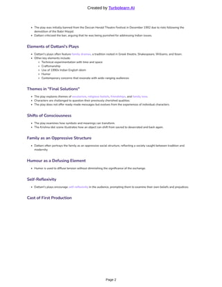 summary analysis themes symbols characters of final solutions | PDF