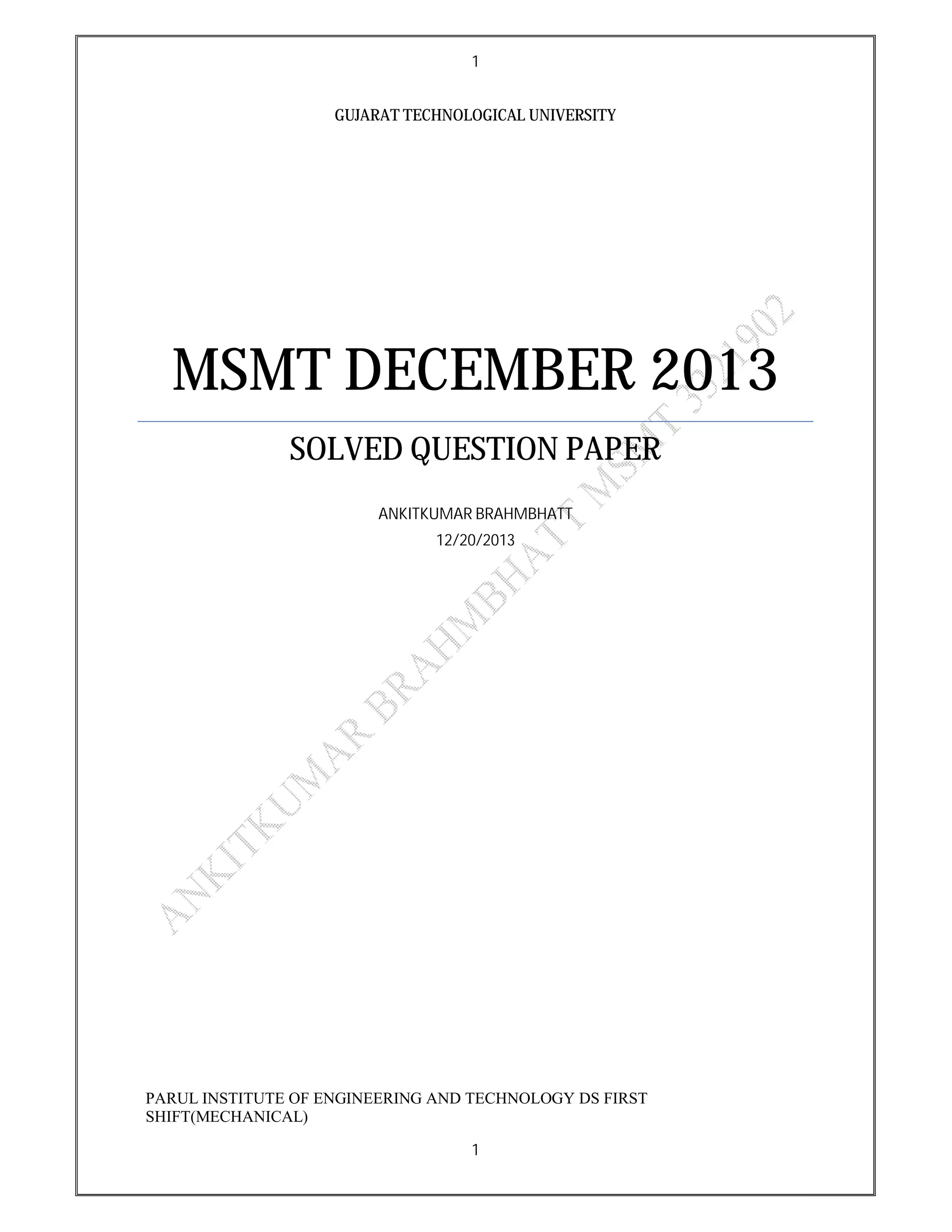 Final solved paper msmt 1 | PDF | Chemistry | Science