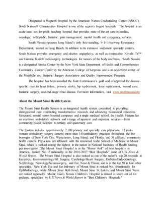 South Nassau & Mount Sinai Health System Enter Talks Toward Affiliation | DOCX