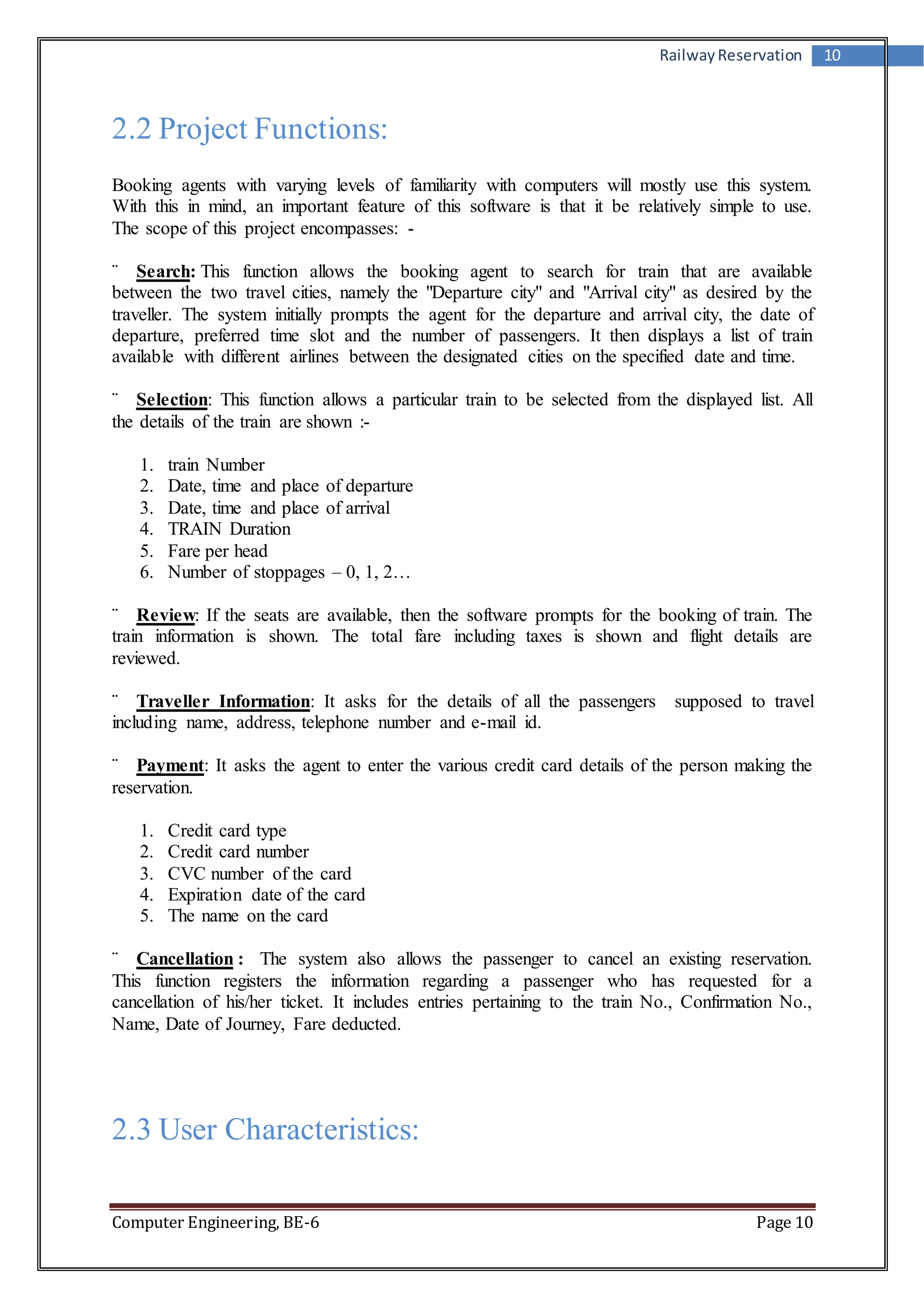 srs for railway reservation system | DOCX