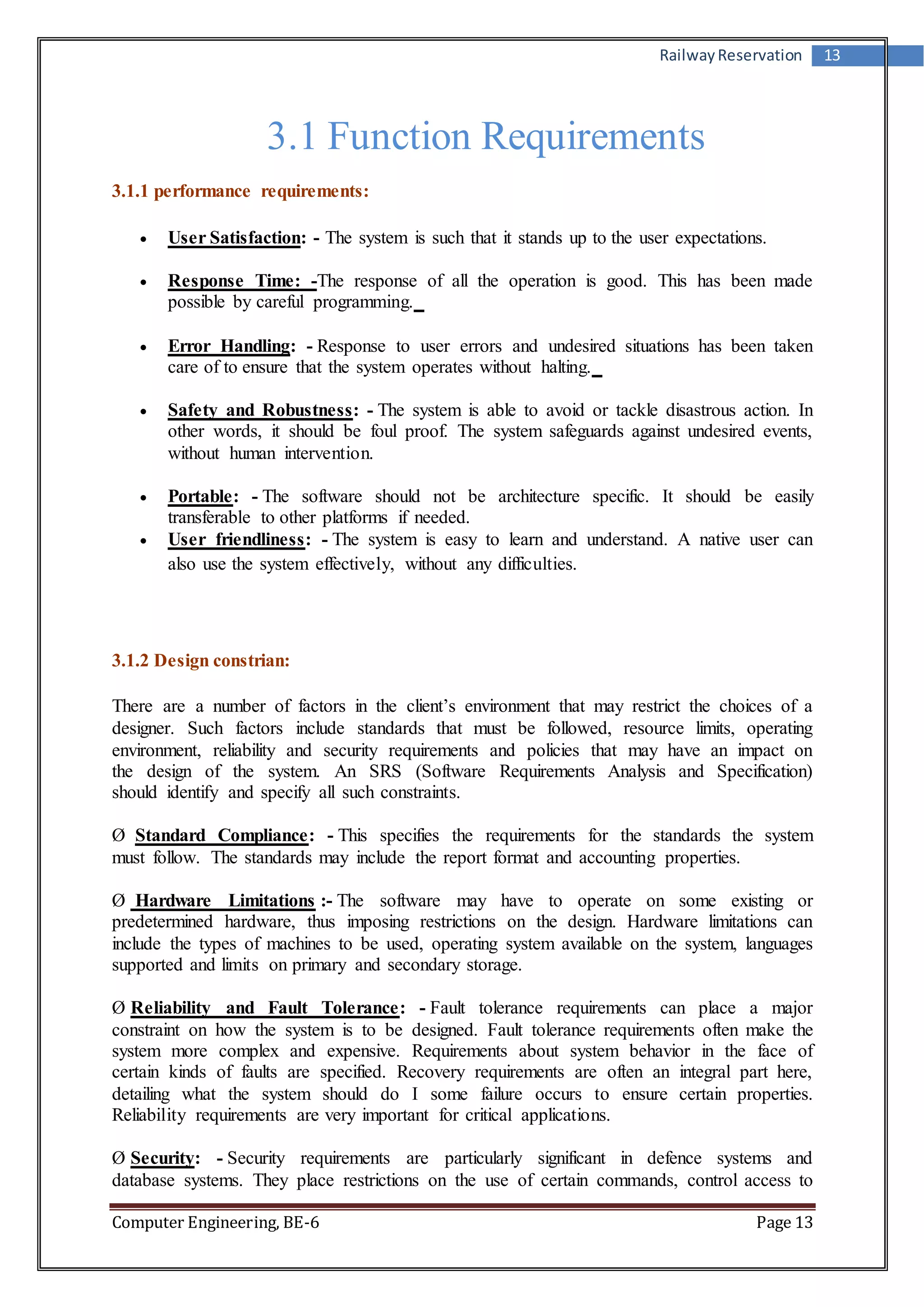 srs for railway reservation system | DOCX