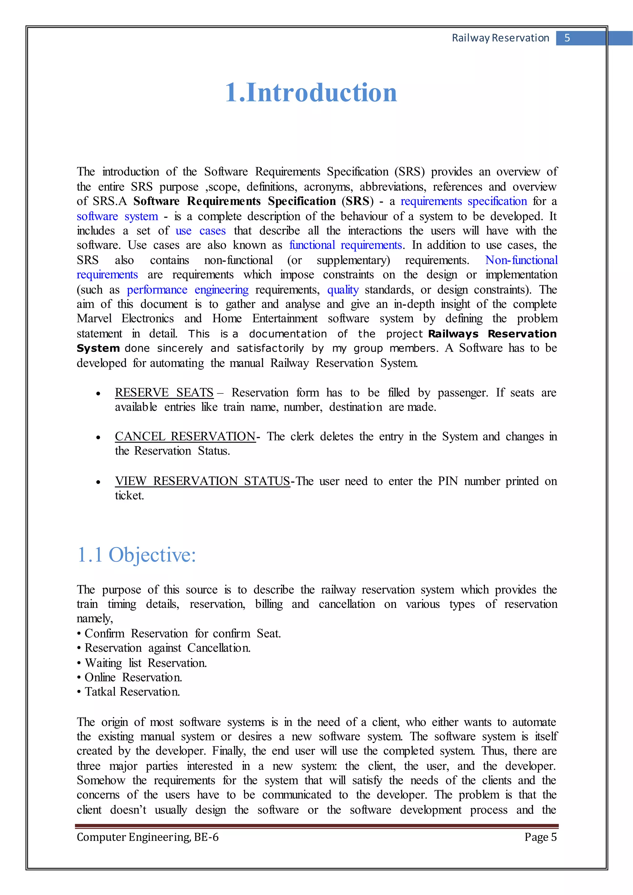 srs for railway reservation system | DOCX