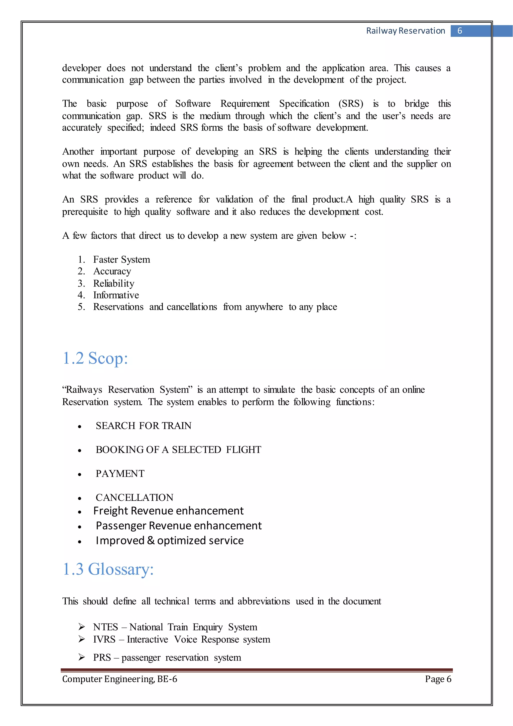 srs for railway reservation system | DOCX