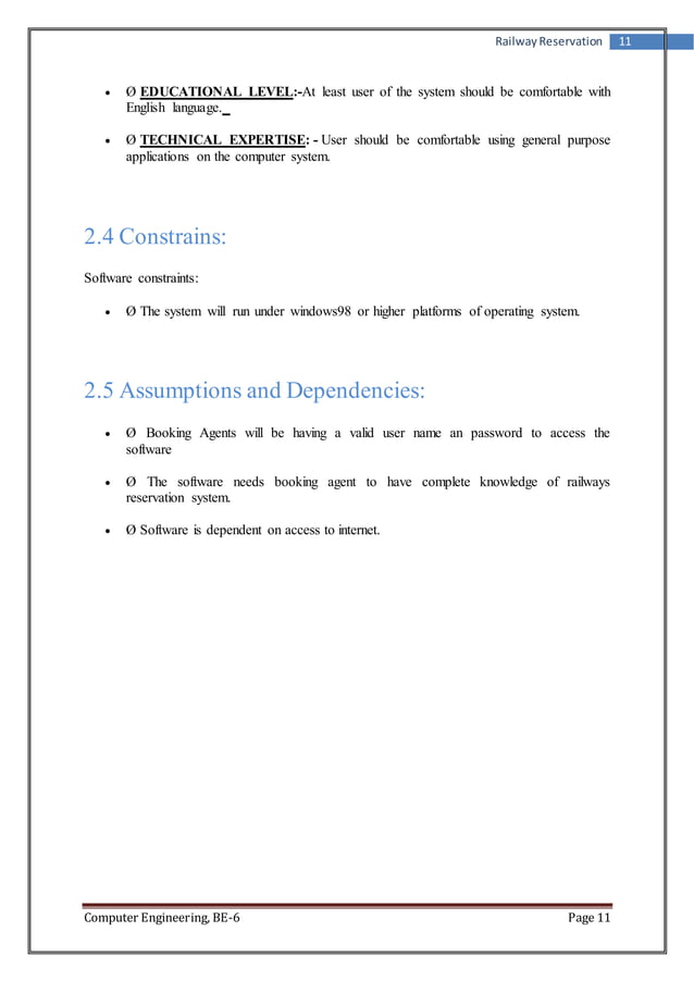 srs for railway reservation system | DOCX