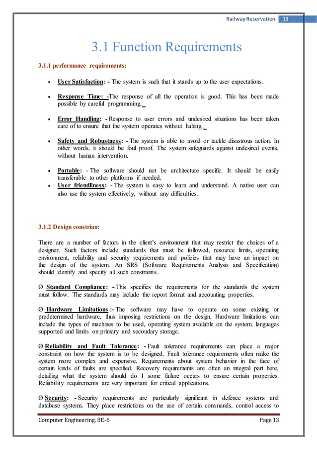 srs for railway reservation system | DOCX