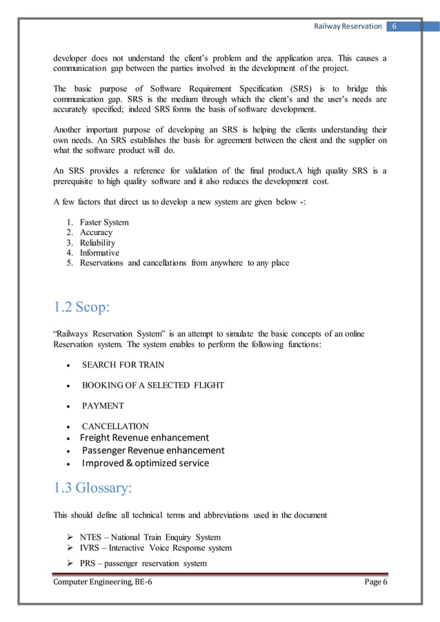 srs for railway reservation system | DOCX