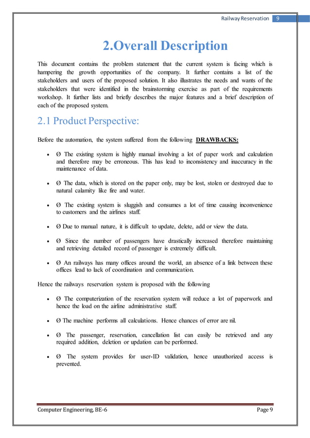 srs for railway reservation system | DOCX