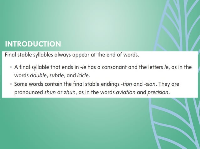 Final Stable Syllables.pptxmnnknknnknknk | PPT