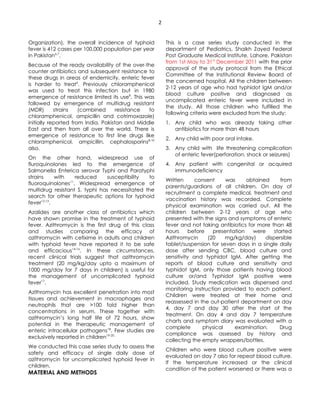 use of azithromycin in enteric fever in children as af first line ...