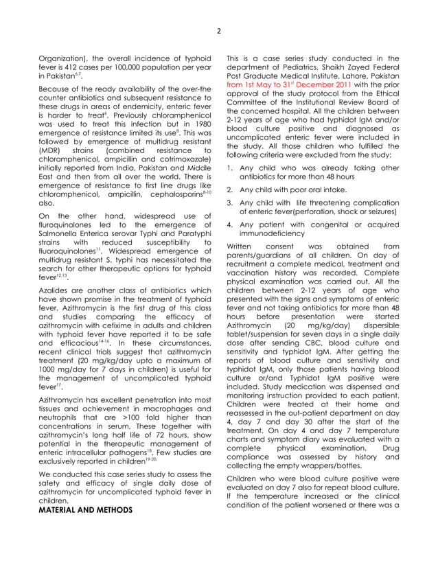 use of azithromycin in enteric fever in children as af first line ...