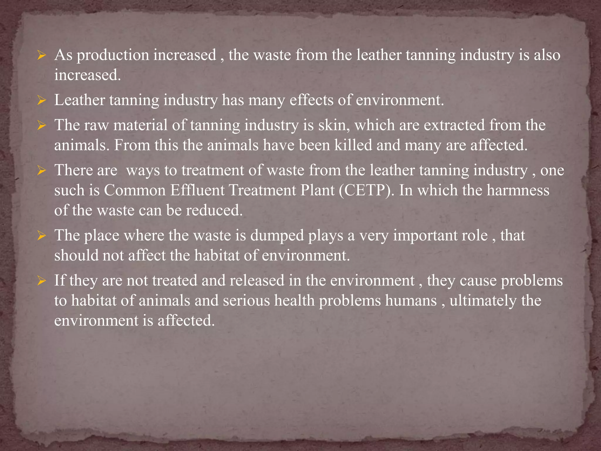 Leather Tanning Industry And their Waste Management | PDF