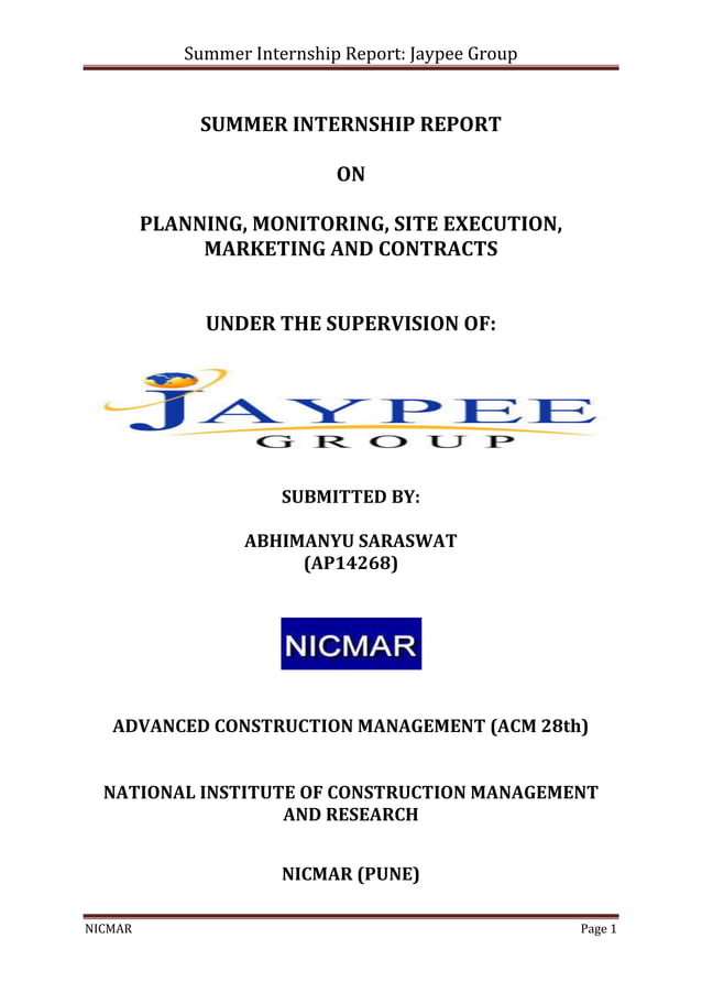 Summer internship in Jaypee Group | PDF