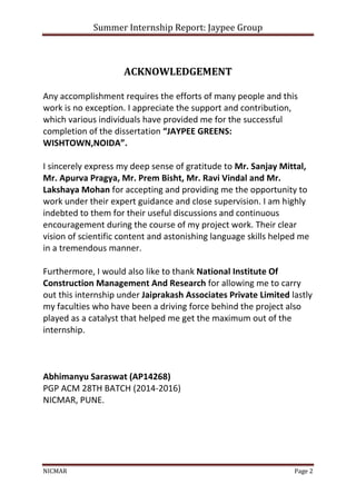Summer internship in Jaypee Group | PDF