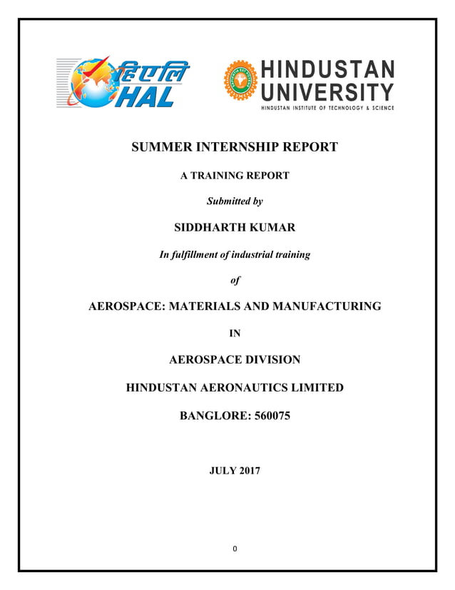 HAL Training report | PDF | Aviation Industry | Industries