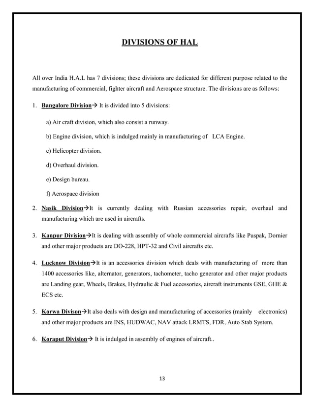 HAL Training report | PDF | Aviation Industry | Industries
