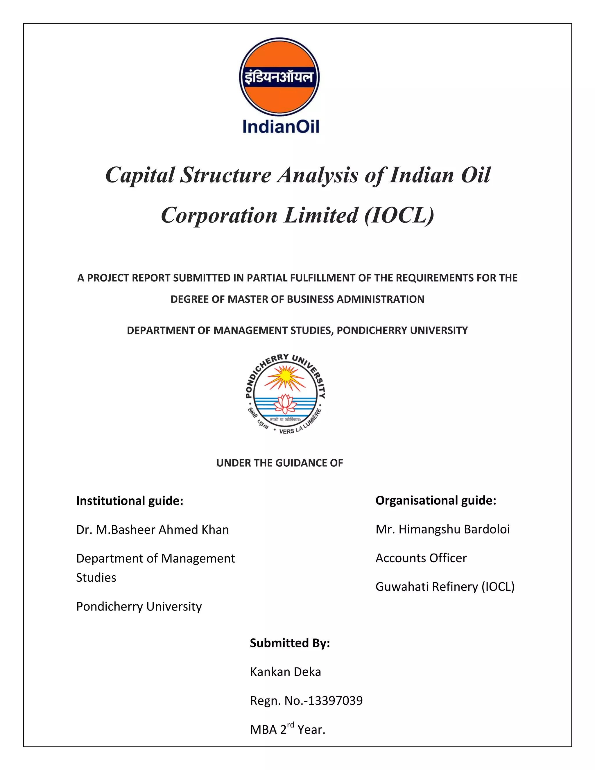 Capital structure Analysis of Indian Oil Corporation Limited (IOCL) | PDF
