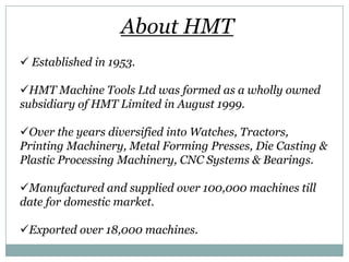 Summer Training Presentation On HMT Machine Tools Ltd | PPT