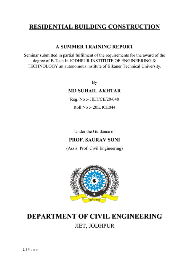 Residential Building Construction Report | PDF | Civil Engineering Industry | Industries