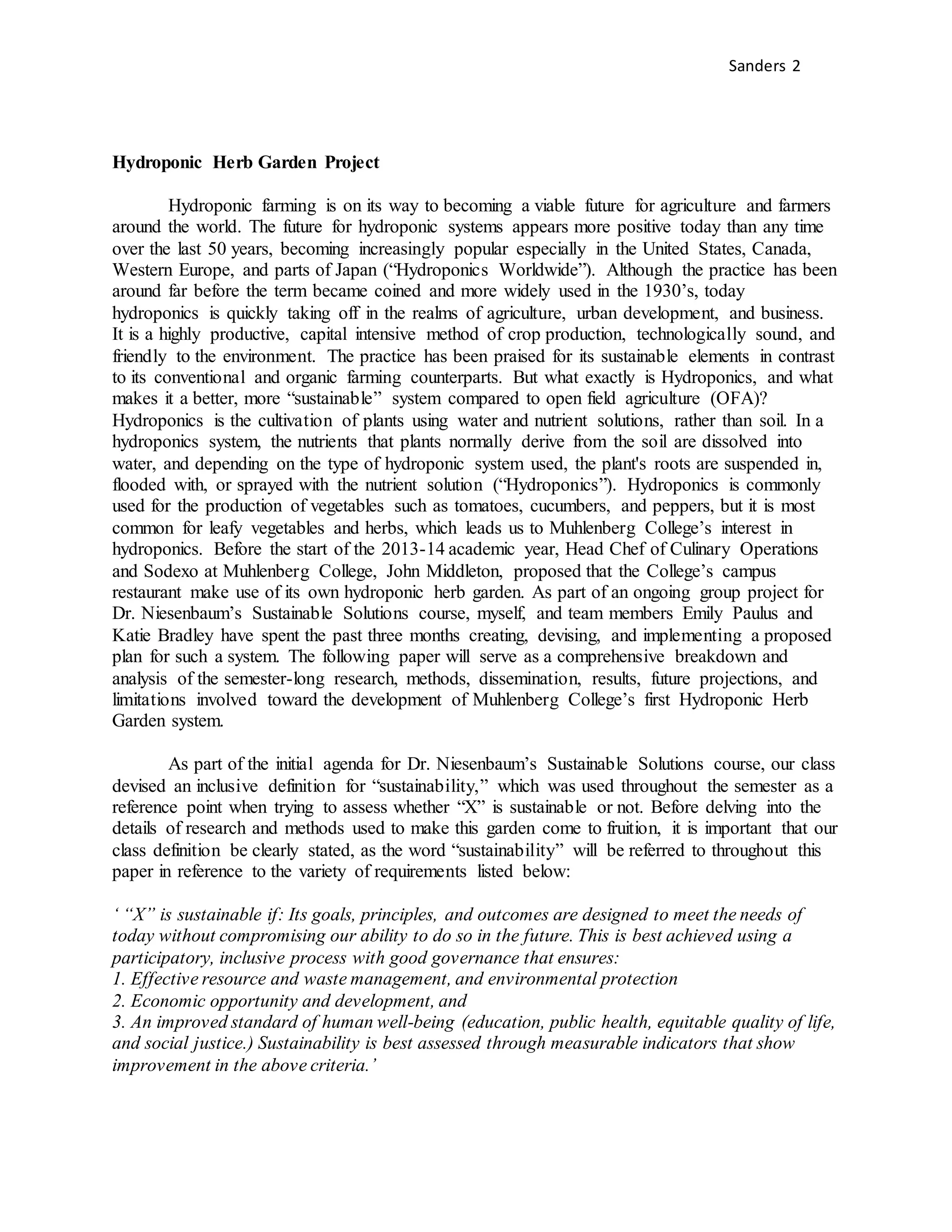 Hydroponic Herb Garden Proposal | PDF