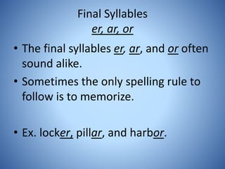 Final syllables er ar or 10 | PPTX