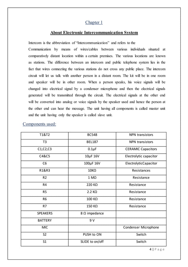 Technical report on Transistor Based Intercom System | DOCX | Computer ...