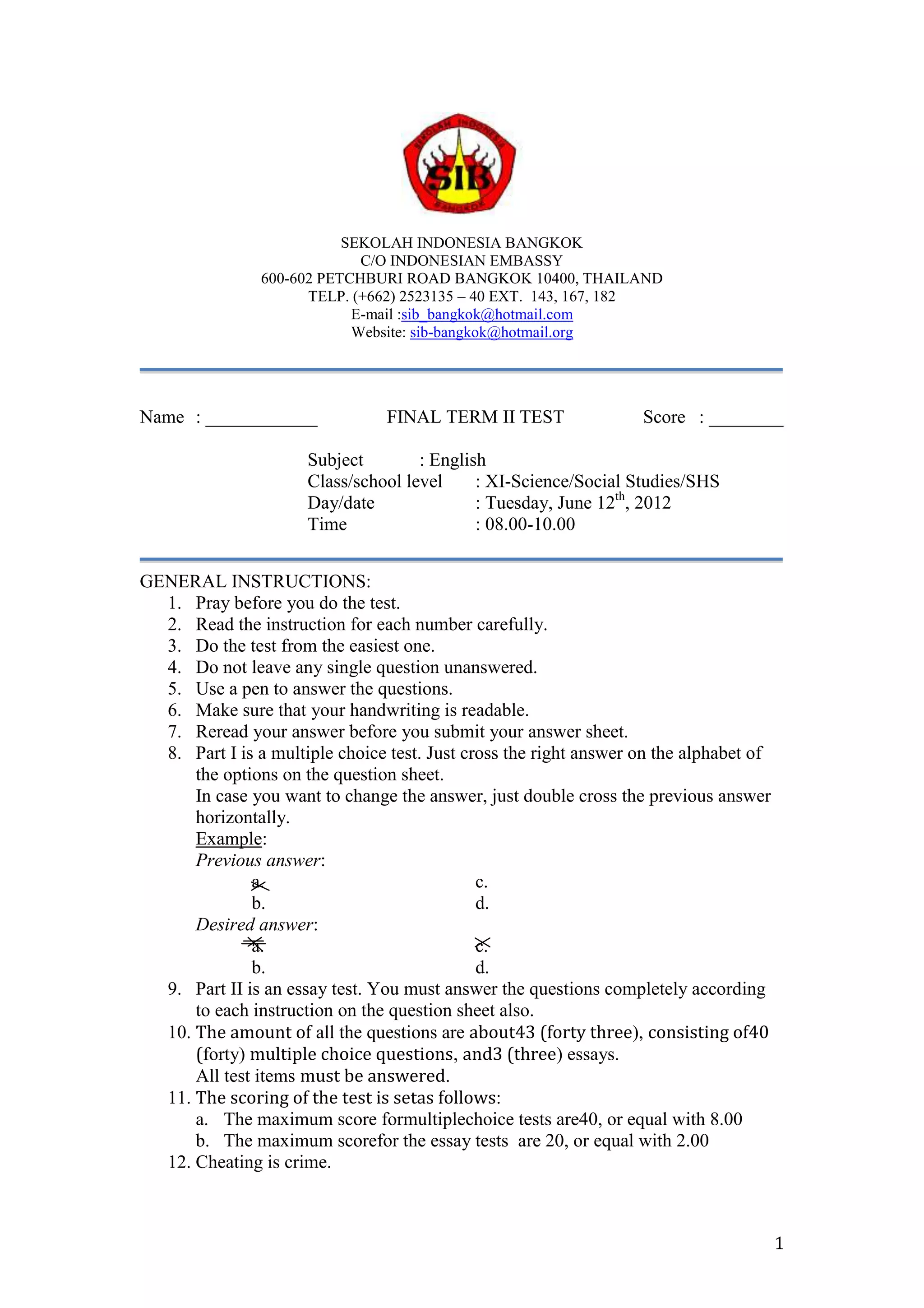 Final term assessment grade 11 2 | PDF