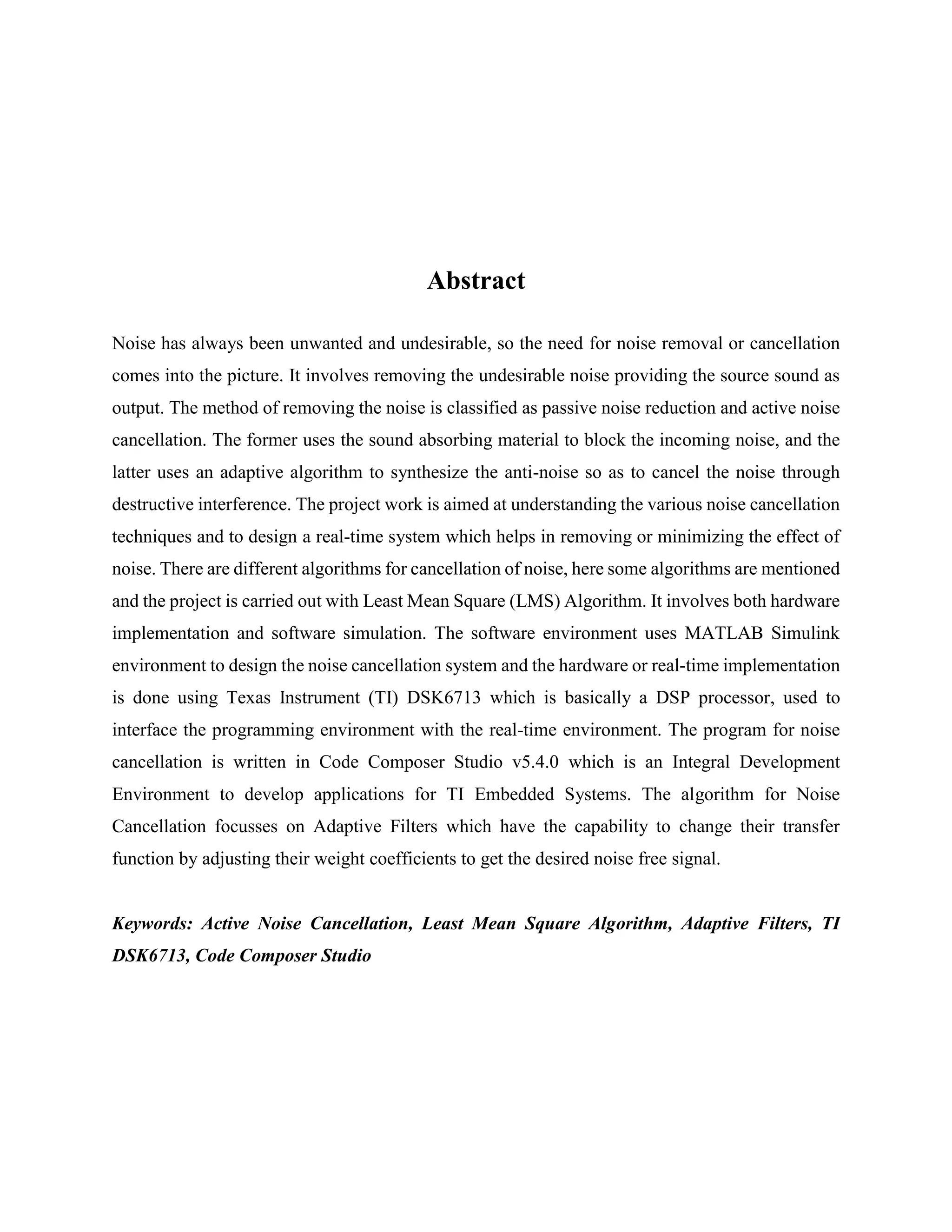 Real Time Implementation of Active Noise Control | PDF | Digital Audio | Computer Software and ...