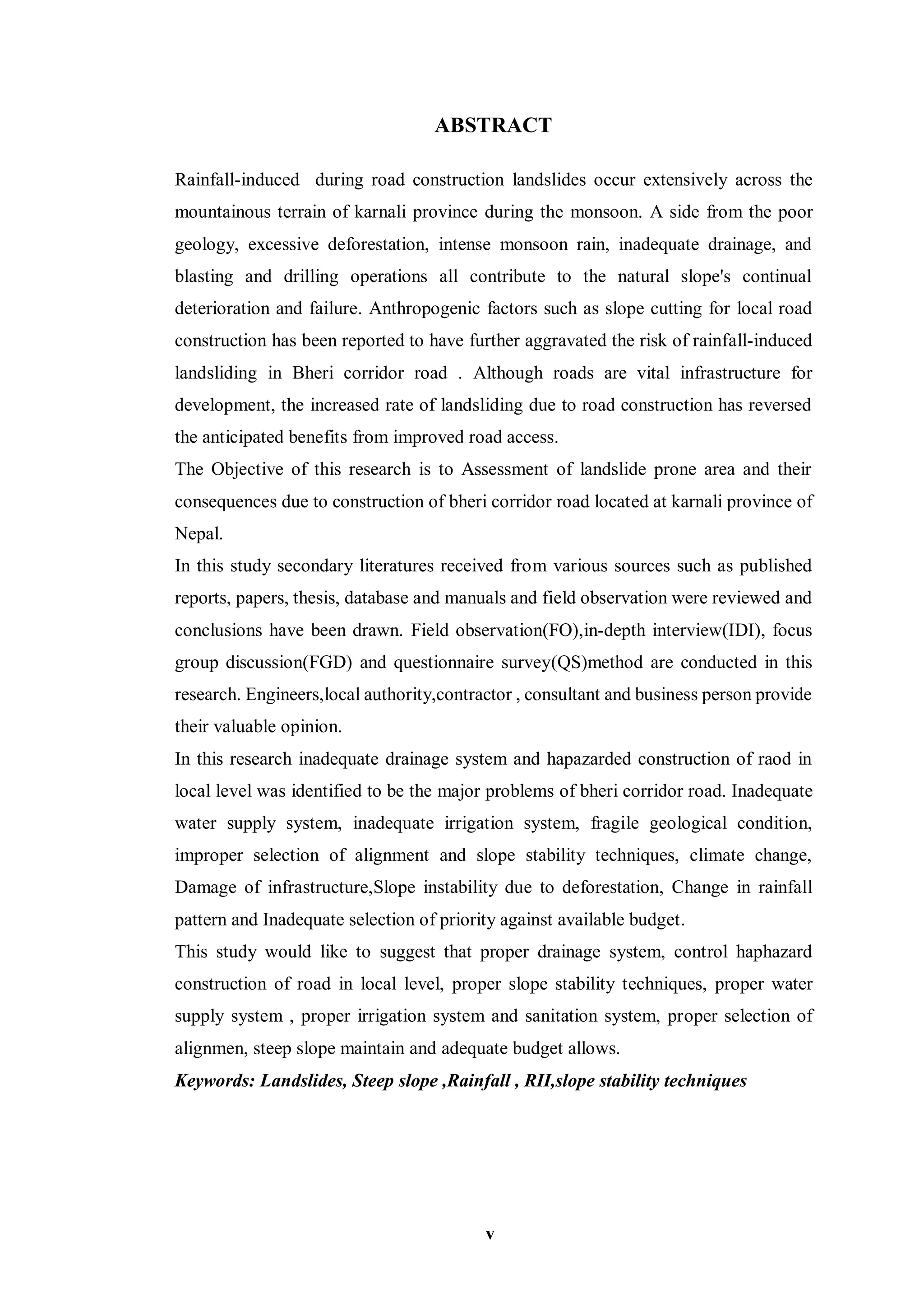 Thesis on Assessment of Landslide Prone Area and Their Consequences Due ...