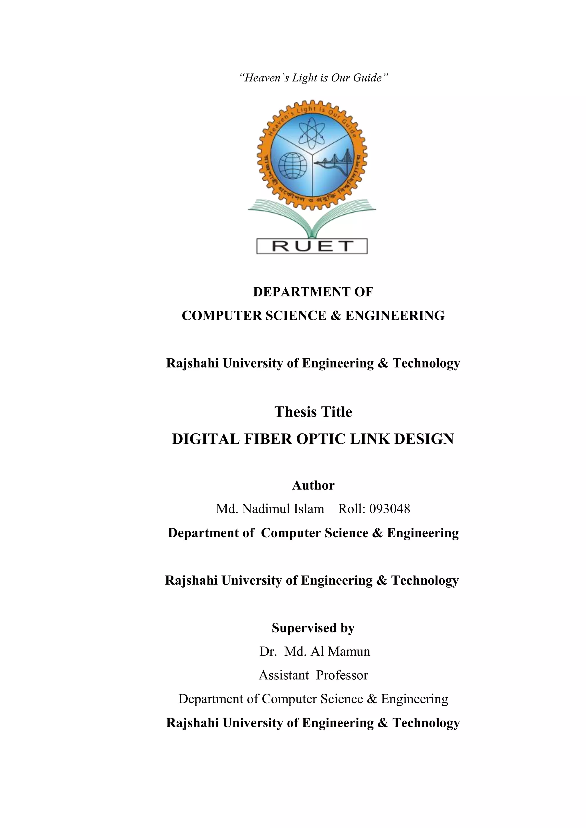 Final thesis paper Digital Optical fiber link design | PDF