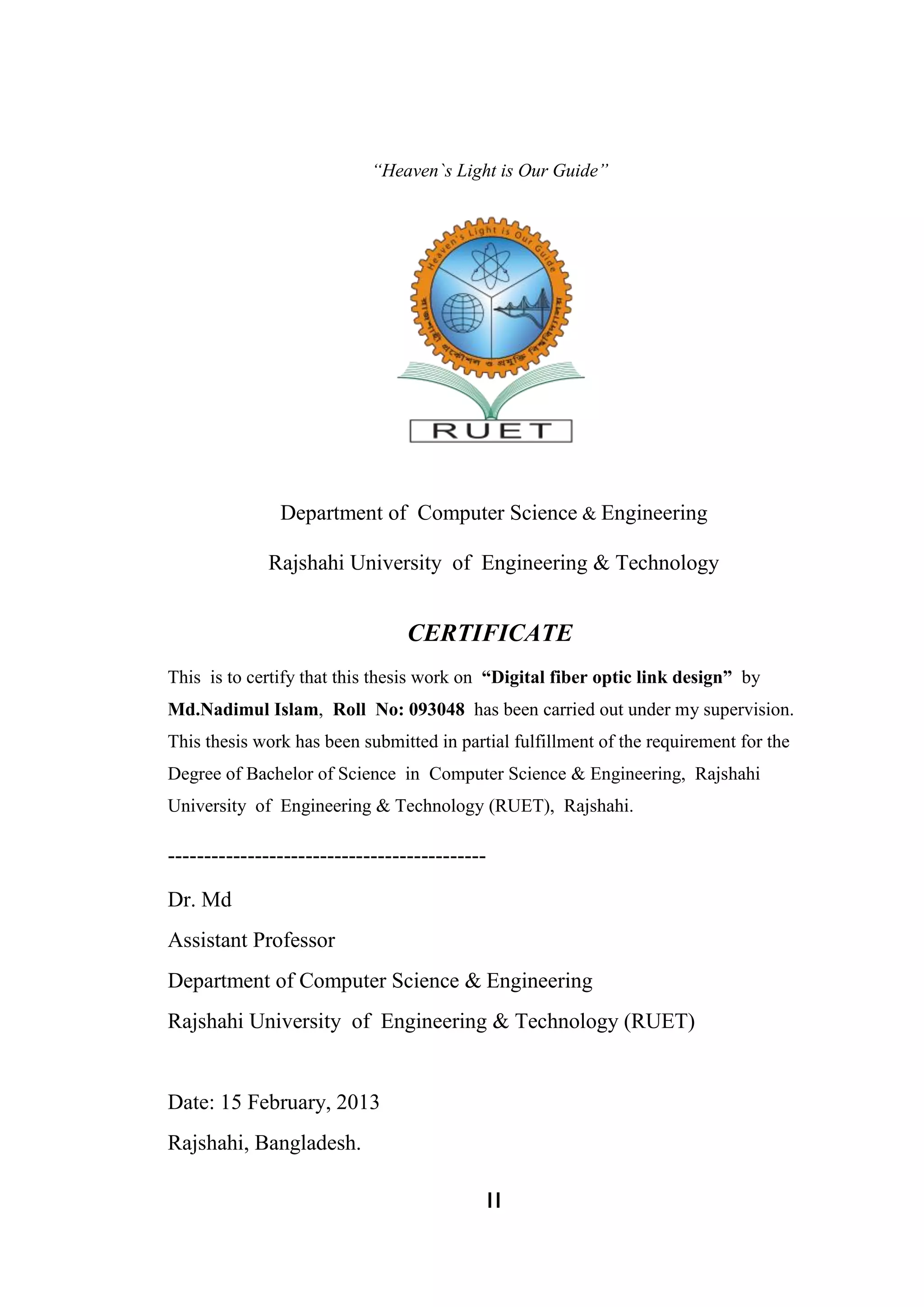 Final thesis paper Digital Optical fiber link design | PDF