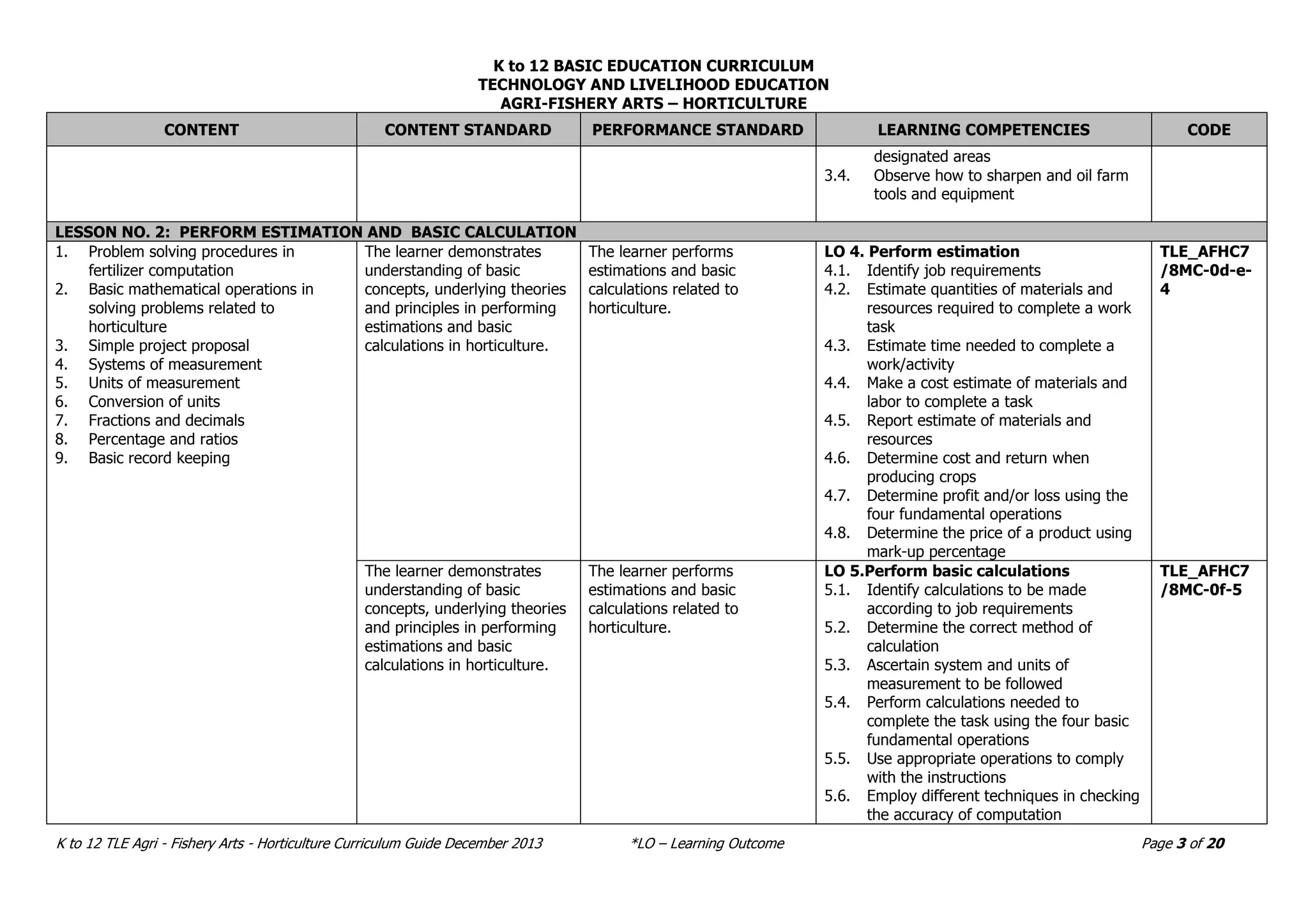 TLE-AF Horticulture Curriculum Guide | PDF
