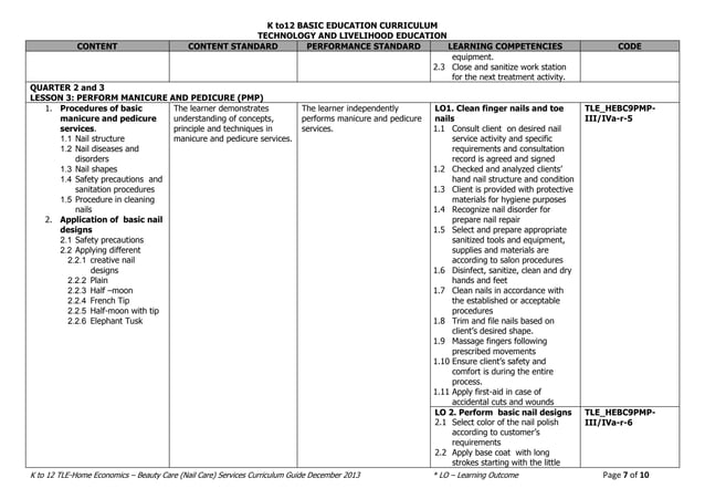 TLE/ HE Beauty Care Curriculum Guide | PDF