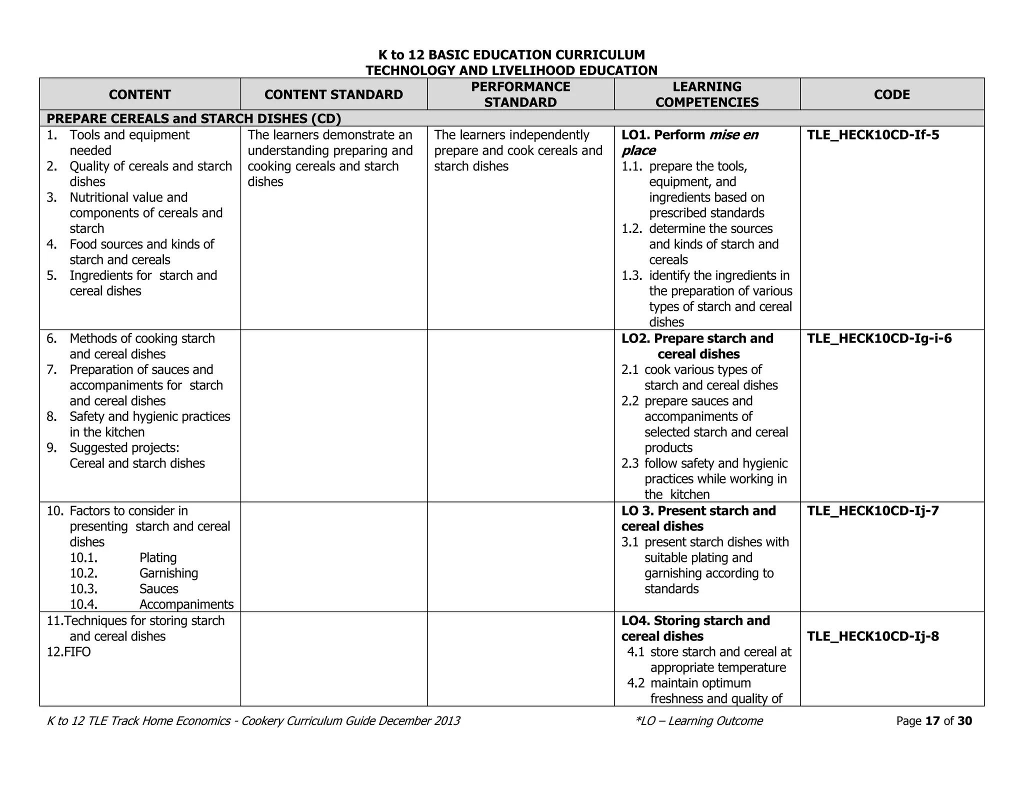 TLE/ HE Cookery Curriculum Guide | PDF