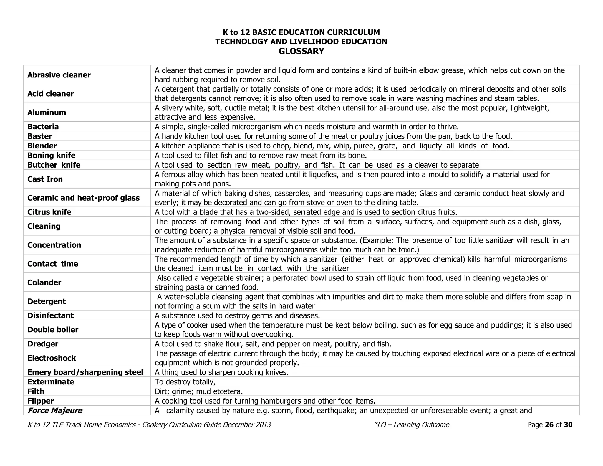 TLE/ HE Cookery Curriculum Guide | PDF