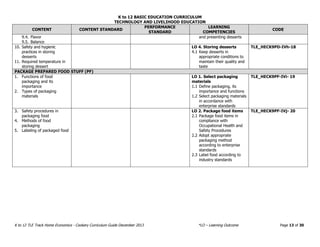 TLE/ HE Cookery Curriculum Guide | PDF