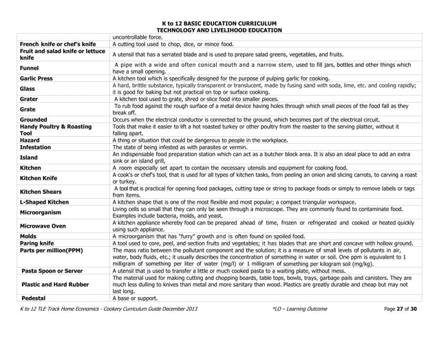TLE/ HE Cookery Curriculum Guide | PDF